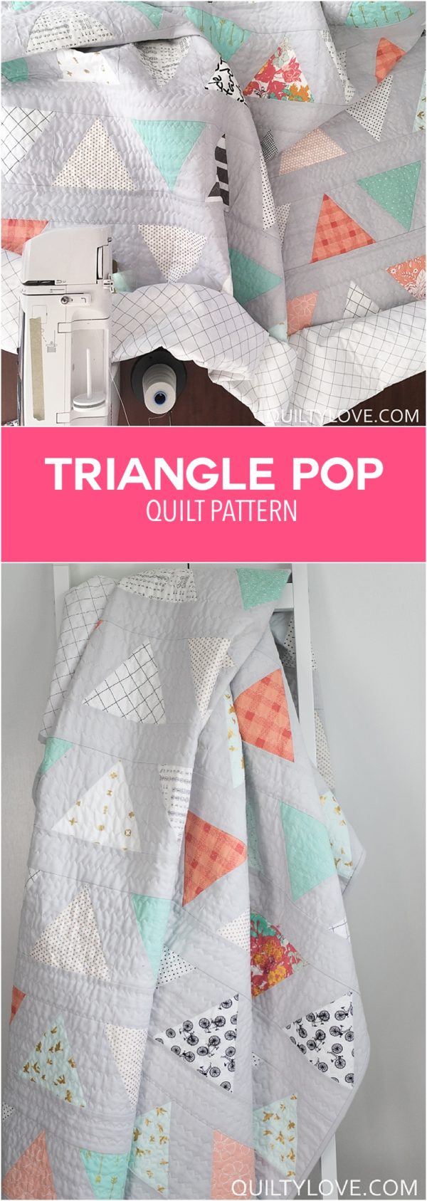 Twin size Triangle Pop Quilt - The low volume quilt - Quilty Love