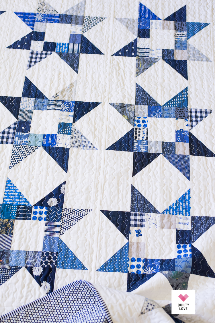 Quilty Stars Quilt pattern - The Scrappy blue one - Quilty Love