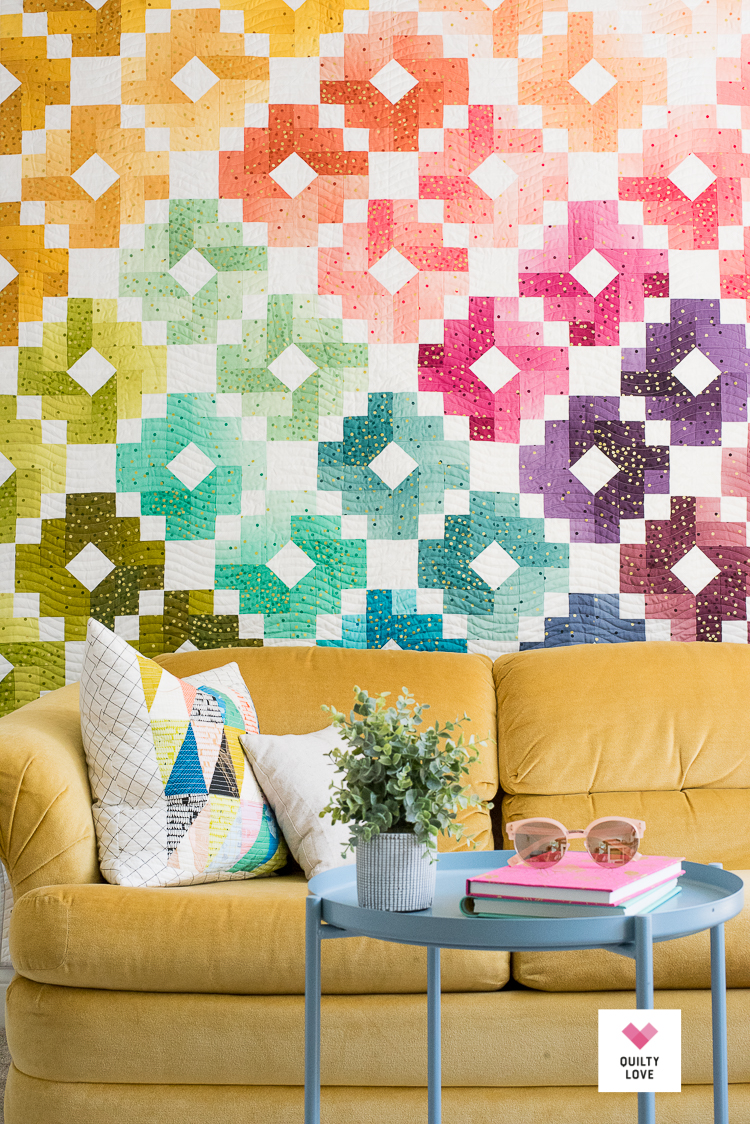 Confetti Ombre Gems Quilt Pattern - A colorful rainbow quilt - Quilty Love