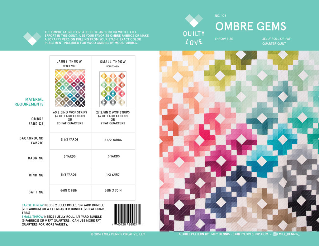 Confetti Ombre Gems Quilt Pattern - A colorful rainbow quilt - Quilty Love