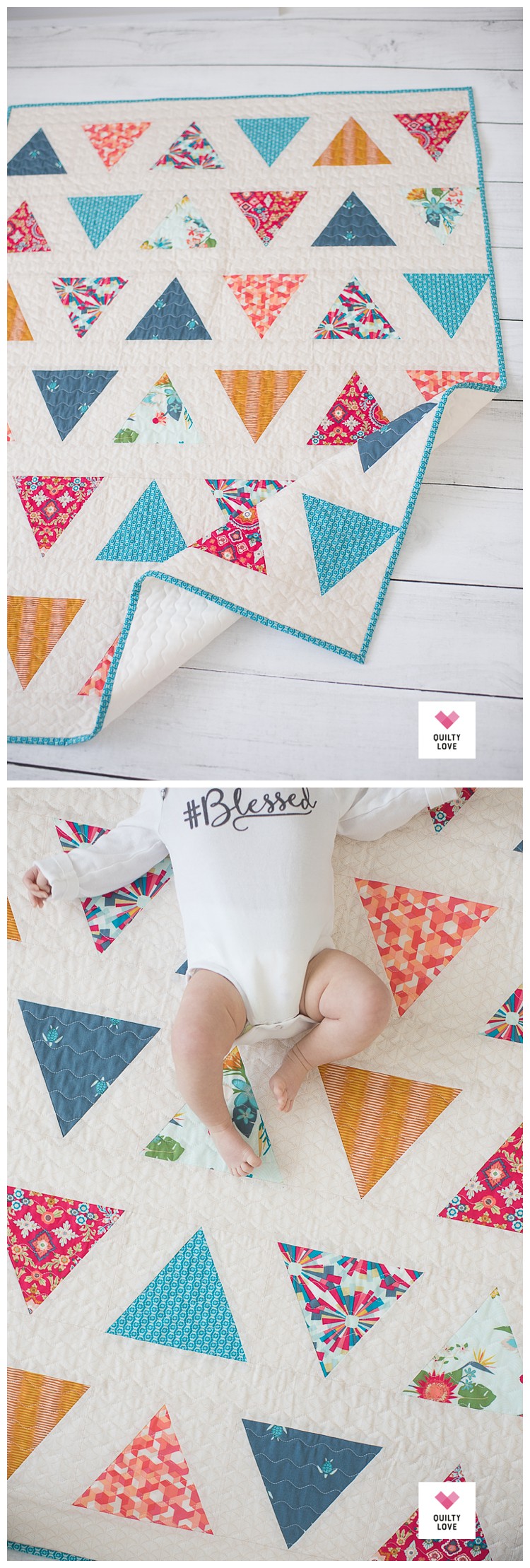 Triangle Pop baby quilt- The Aura fabrics one - Quilty Love
