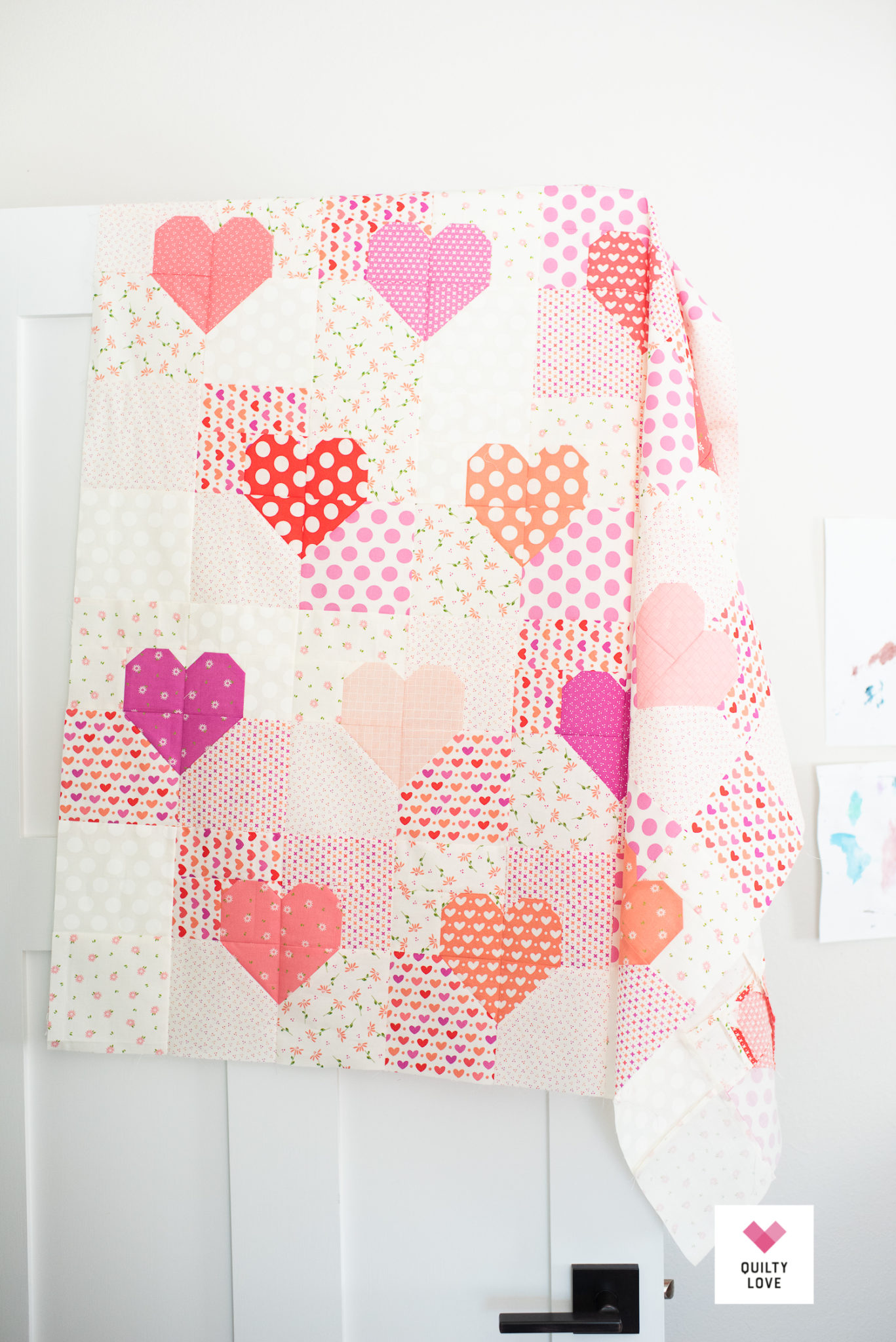 Baby Patchwork Hearts Quilt - Low volume scrappy heart quilt - Quilty Love