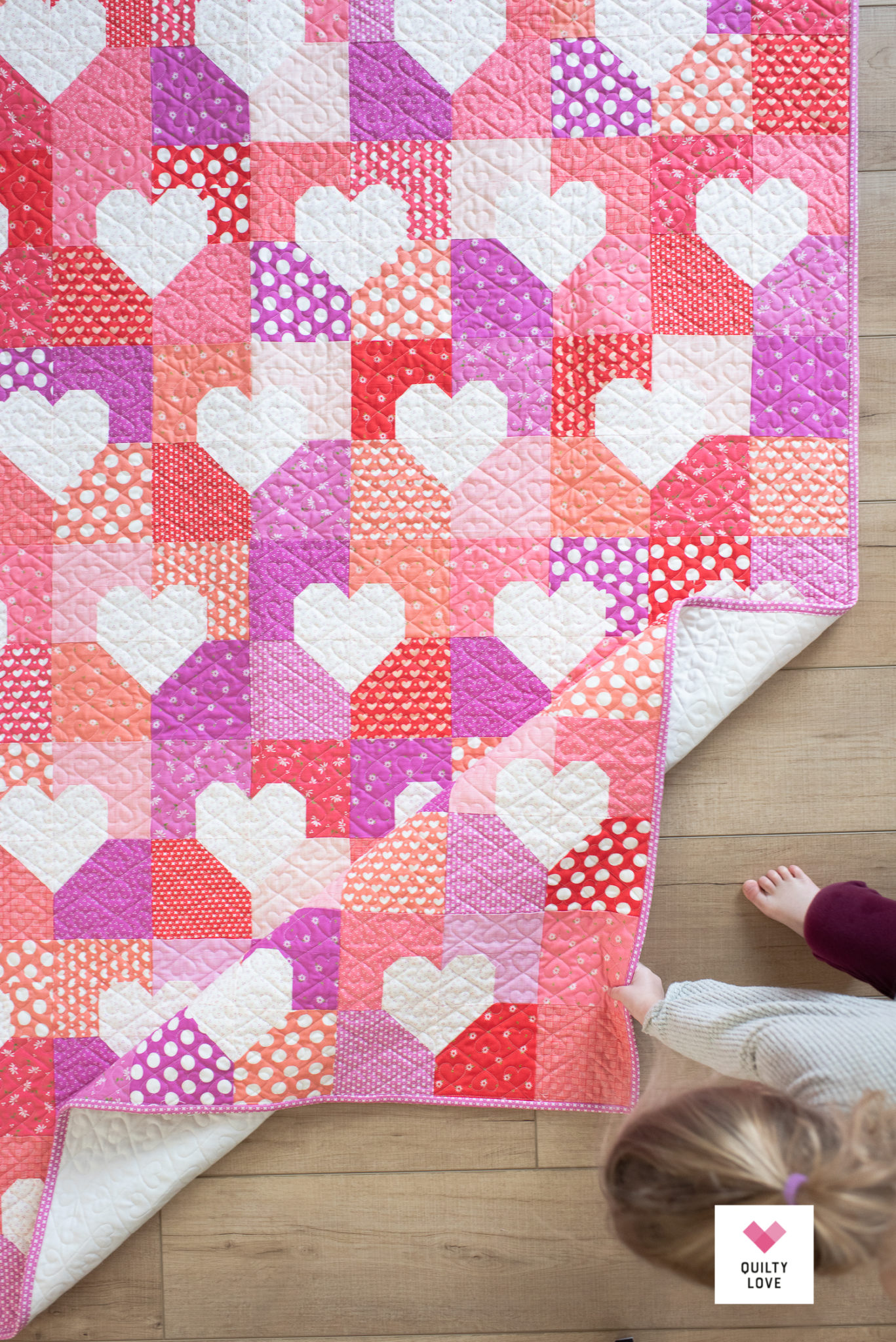 Patchwork Hearts Quilt Pattern - Scrappy heart quilt - Quilty Love