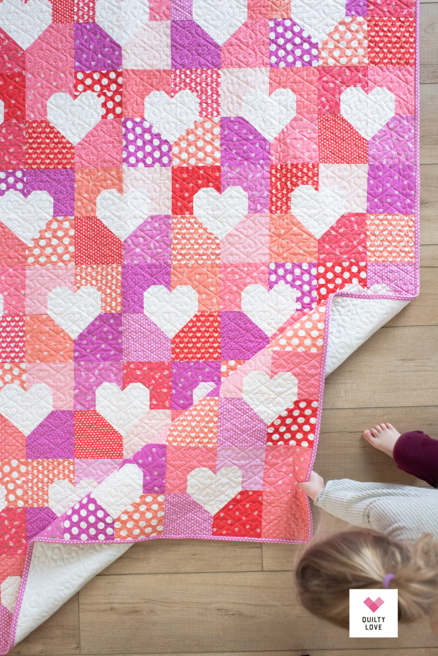 Patchwork Hearts Quilt Pattern - Scrappy heart quilt - Quilty Love