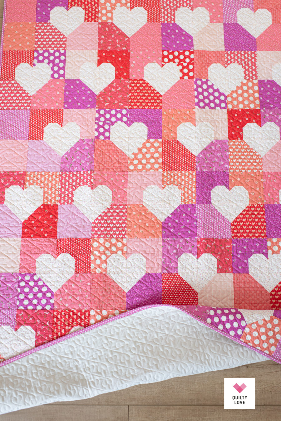 Patchwork Hearts Quilt Pattern - Scrappy heart quilt - Quilty Love