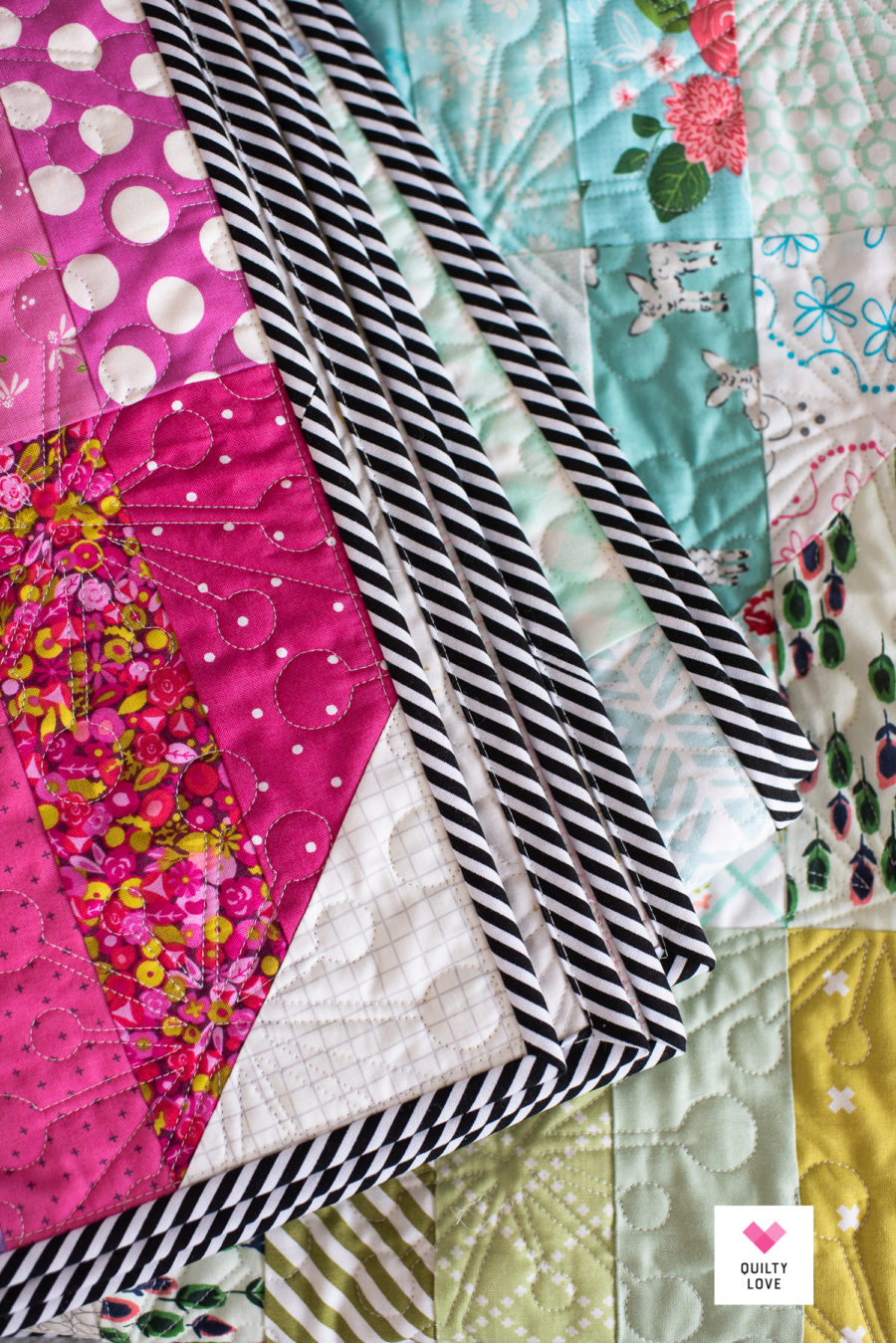 Scrappy Rainbow Happy Stripes quilt - Quilty Love