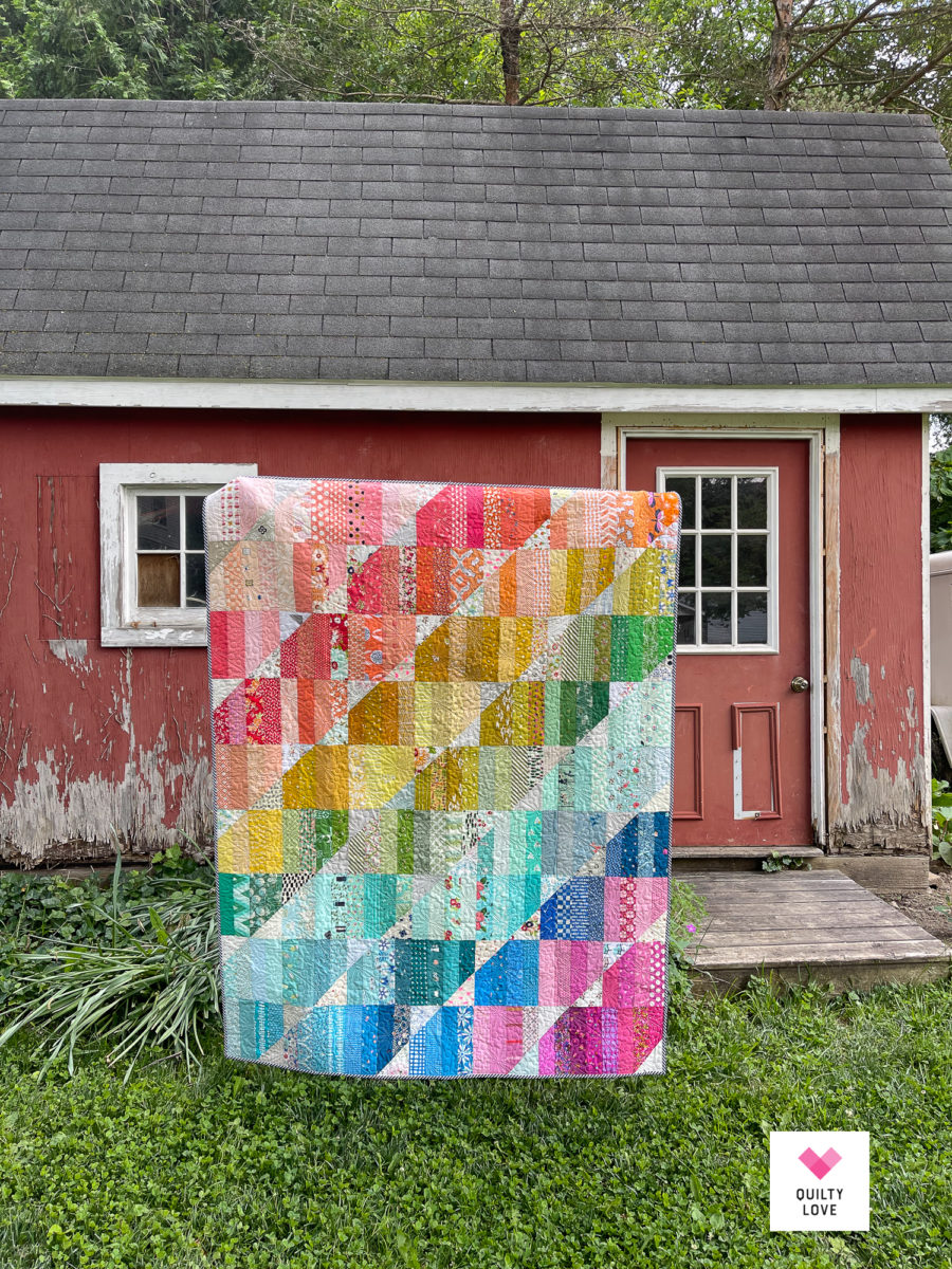 Scrappy Rainbow Happy Stripes quilt - Quilty Love