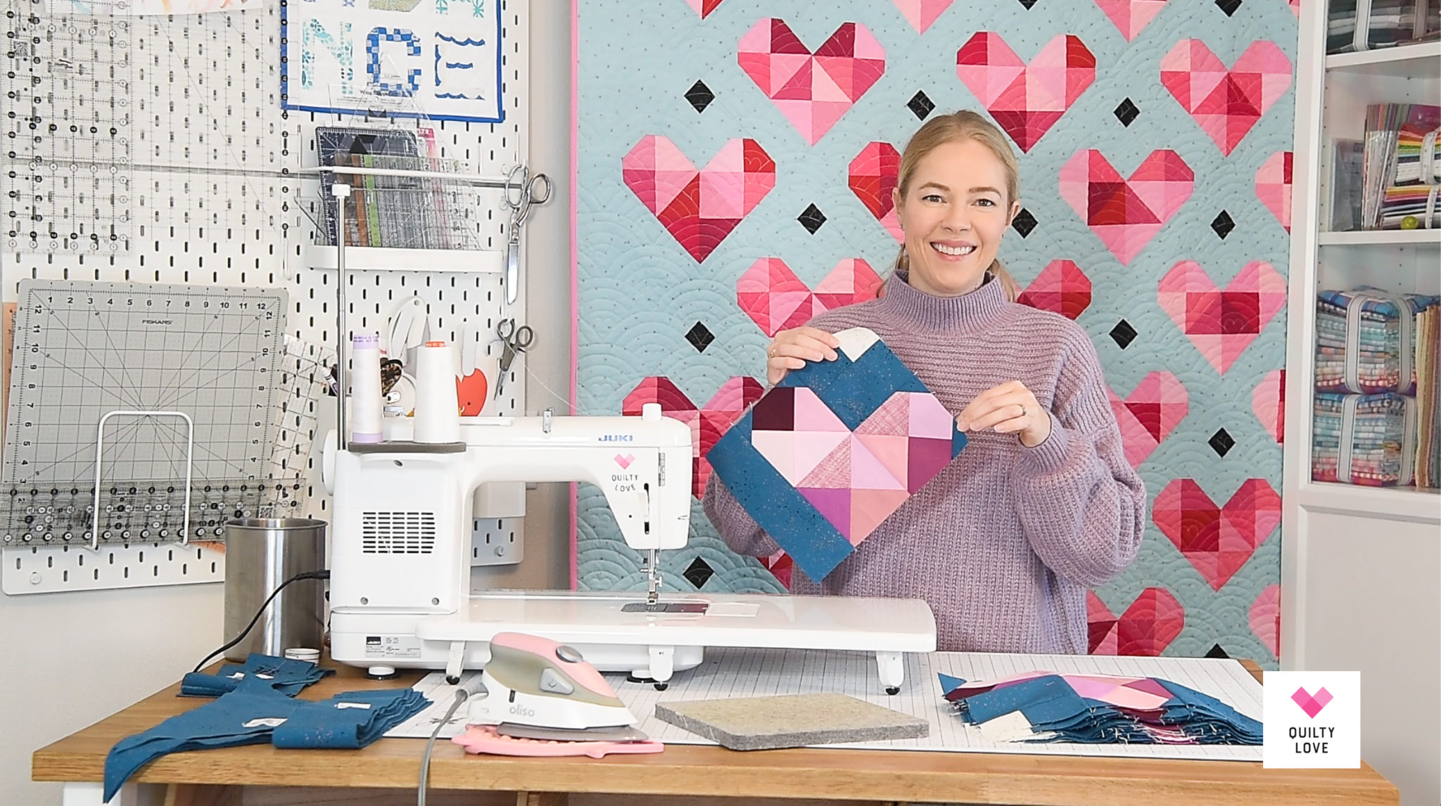 The Purple and Teal Heart Gems Quilt - Quilty Love