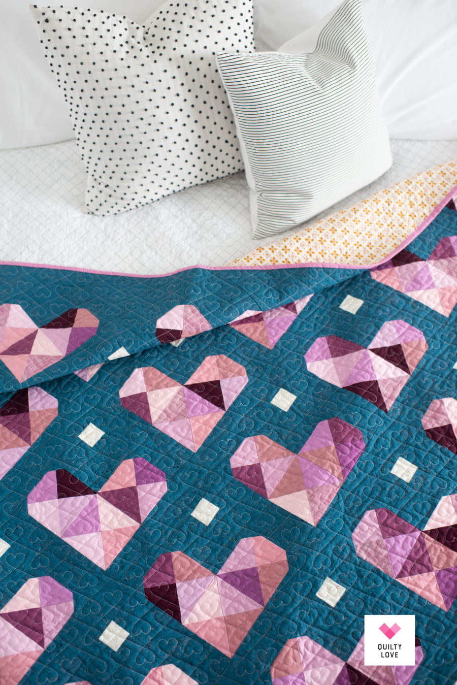 The Purple and Teal Heart Gems Quilt - Quilty Love