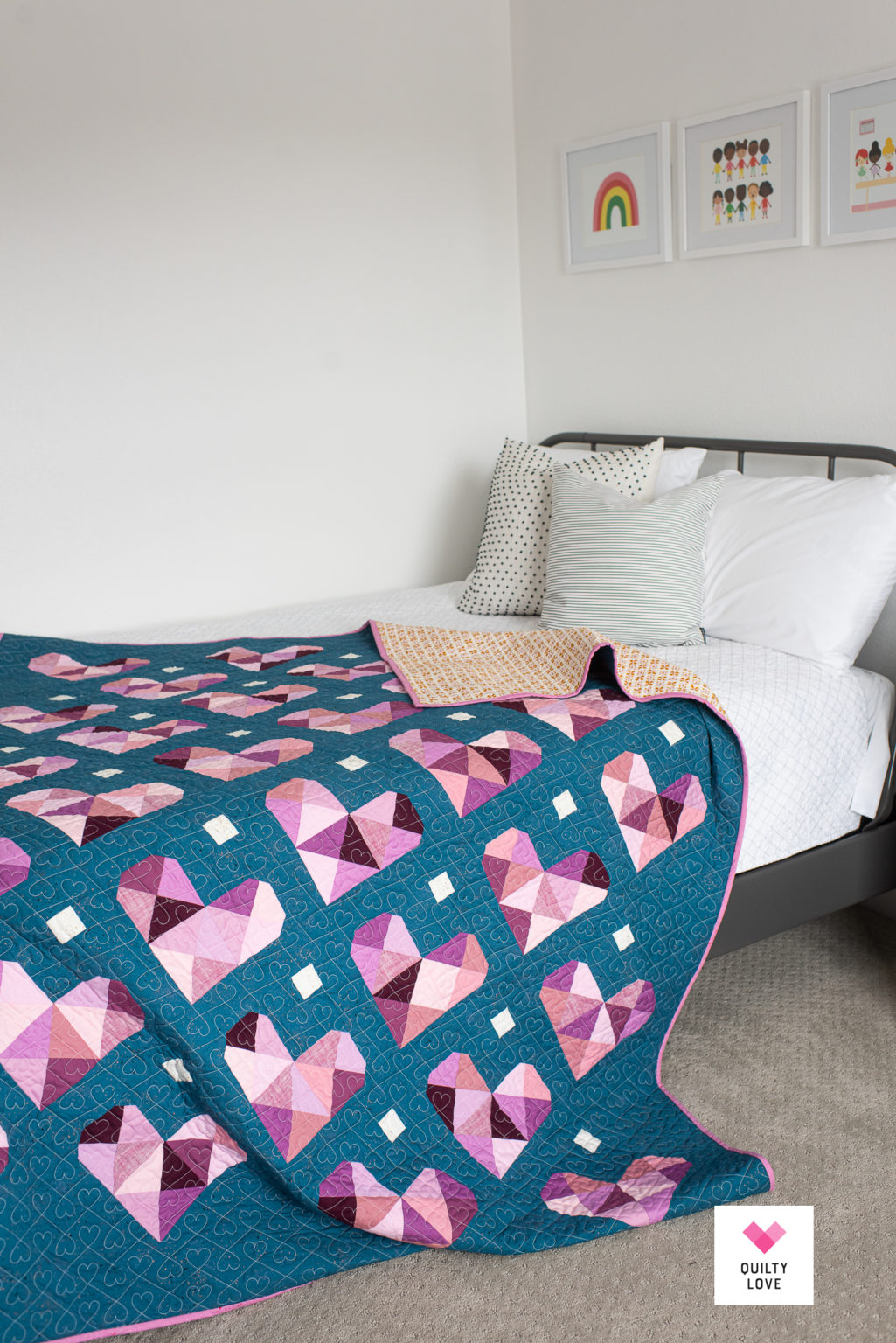 The Purple and Teal Heart Gems Quilt - Quilty Love