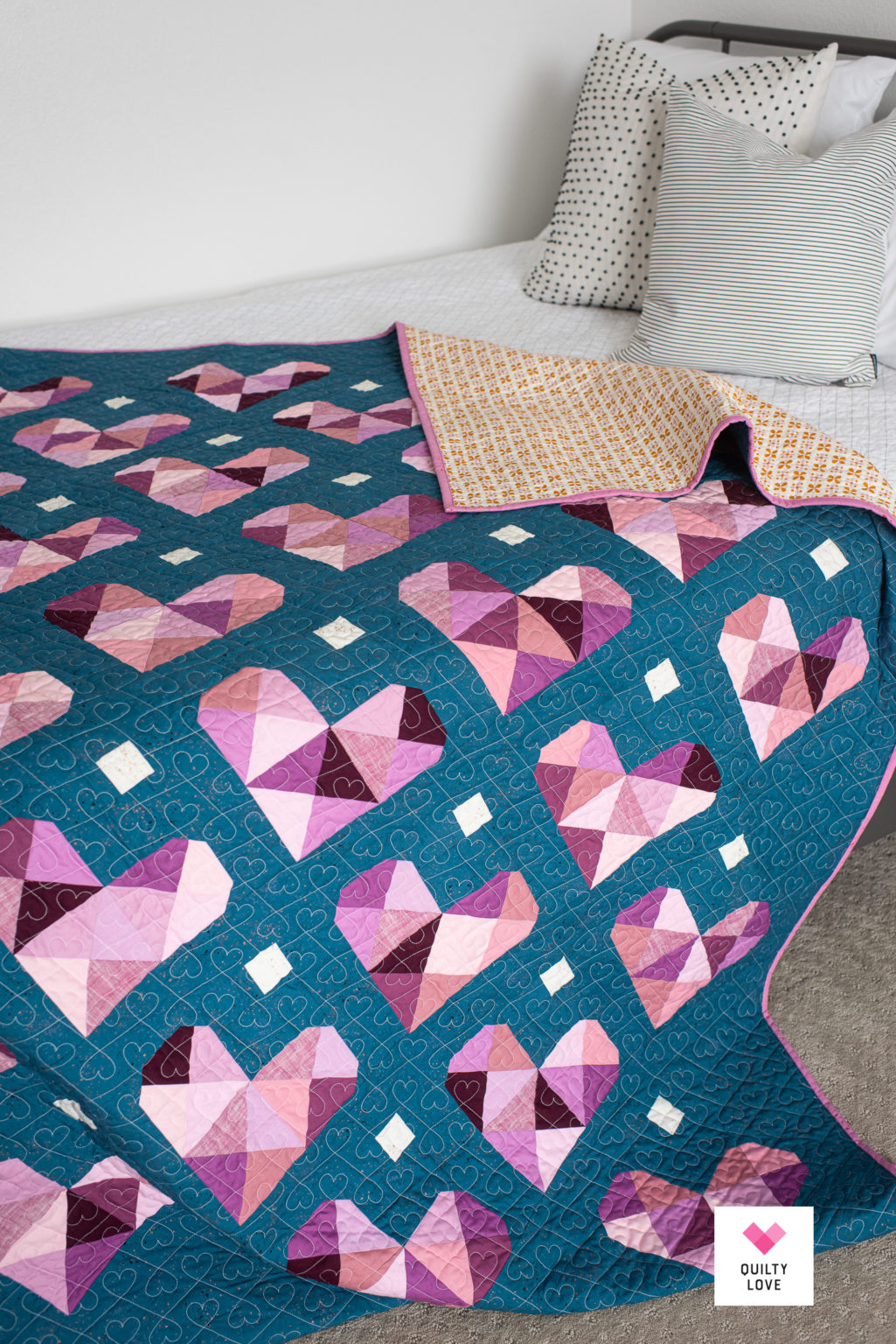 The Purple and Teal Heart Gems Quilt - Quilty Love