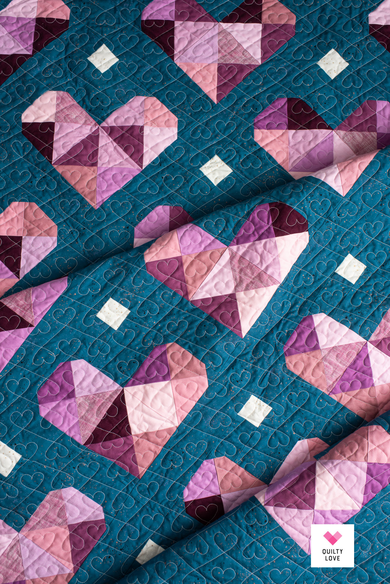 The Purple and Teal Heart Gems Quilt - Quilty Love