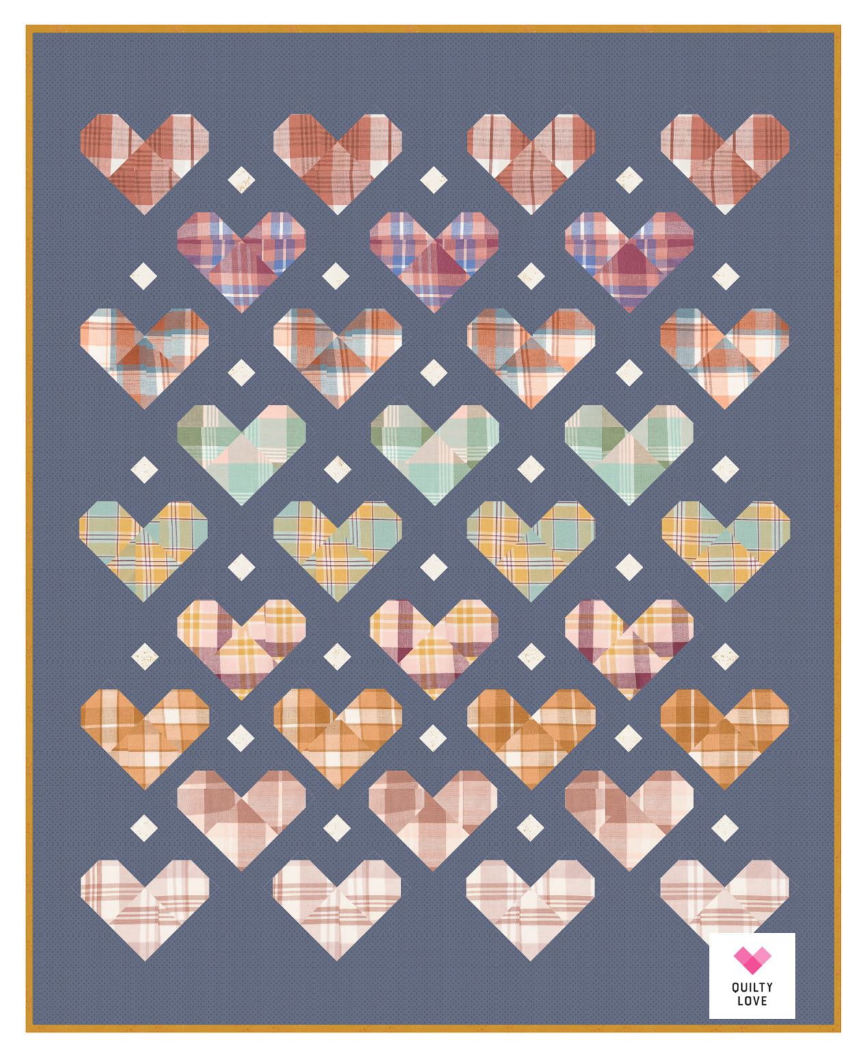 Simple Rainbow Heart Gems quilt - Quilty Love