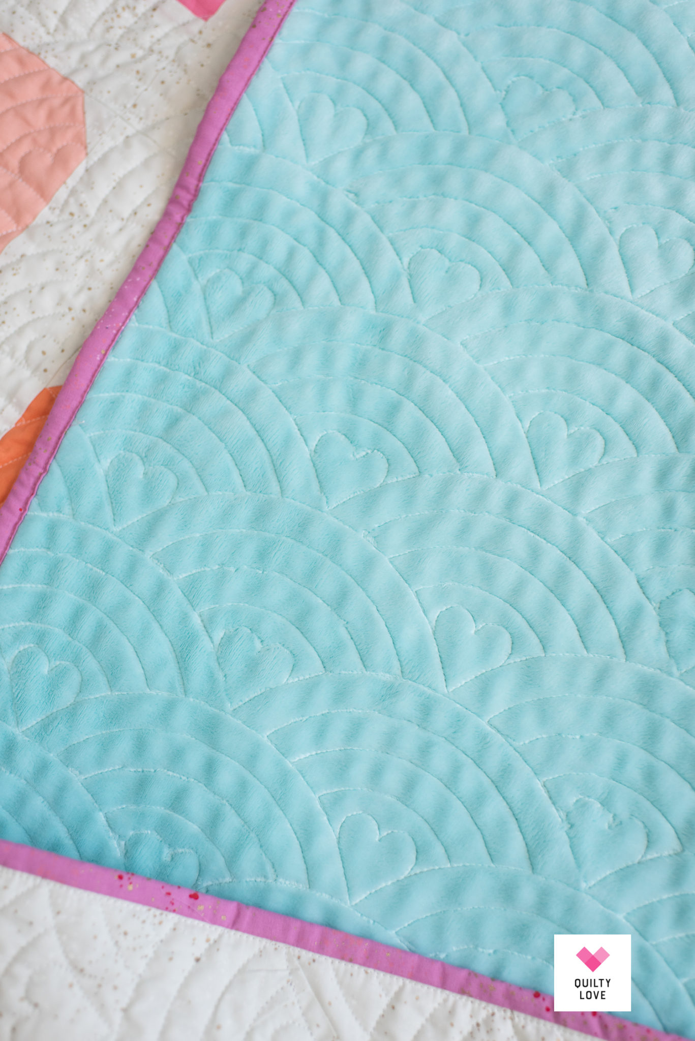 Simple Rainbow Heart Gems quilt - Quilty Love