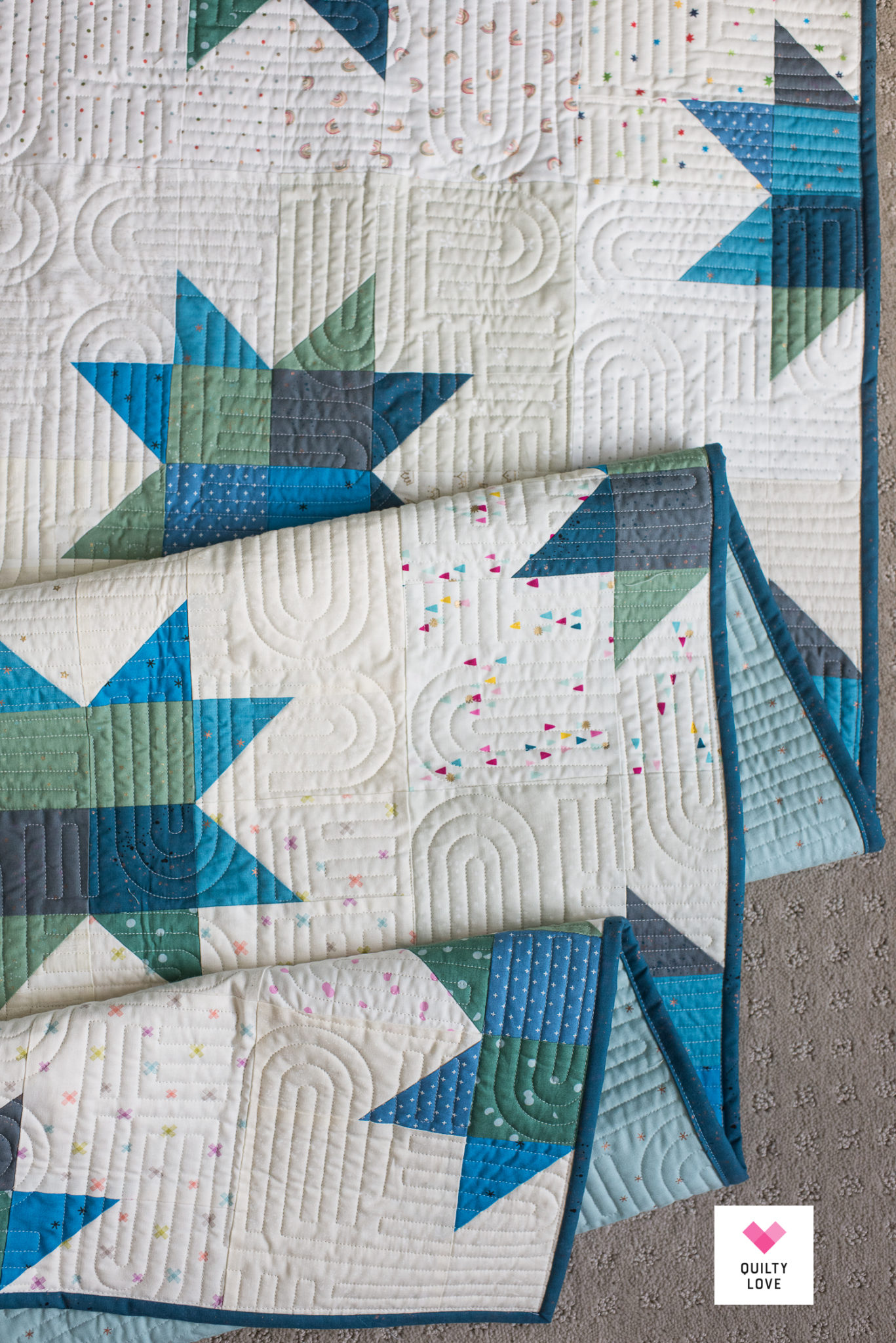 Scrappy Low Volume Star Pop II quilt - Quilty Love