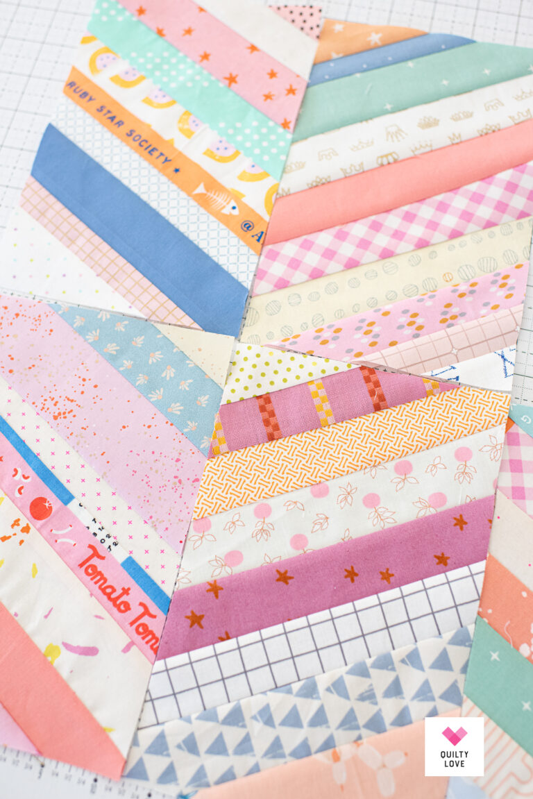 Pastel Scrappy String quilt - Quilty Love