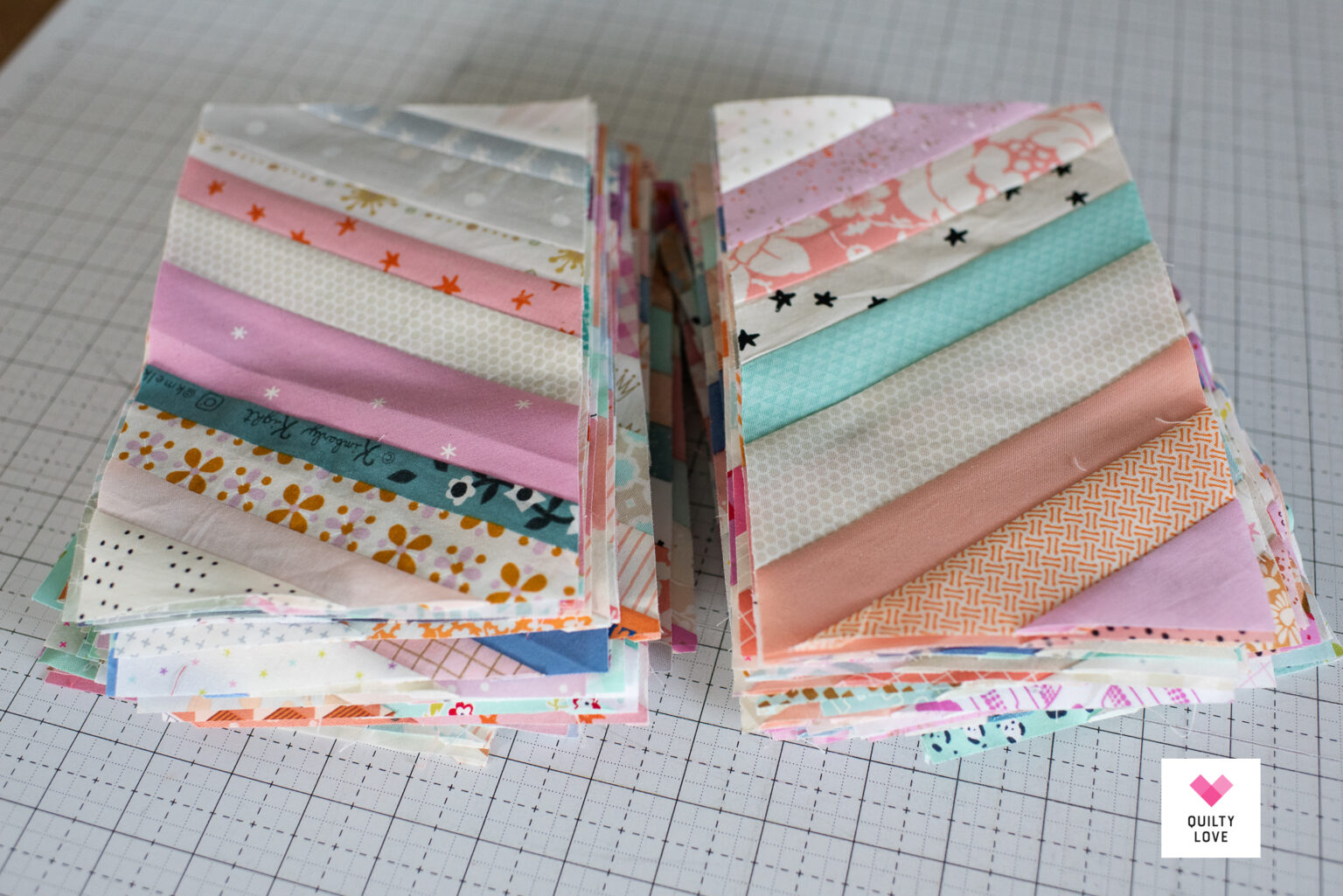 Pastel Scrappy String quilt - Quilty Love