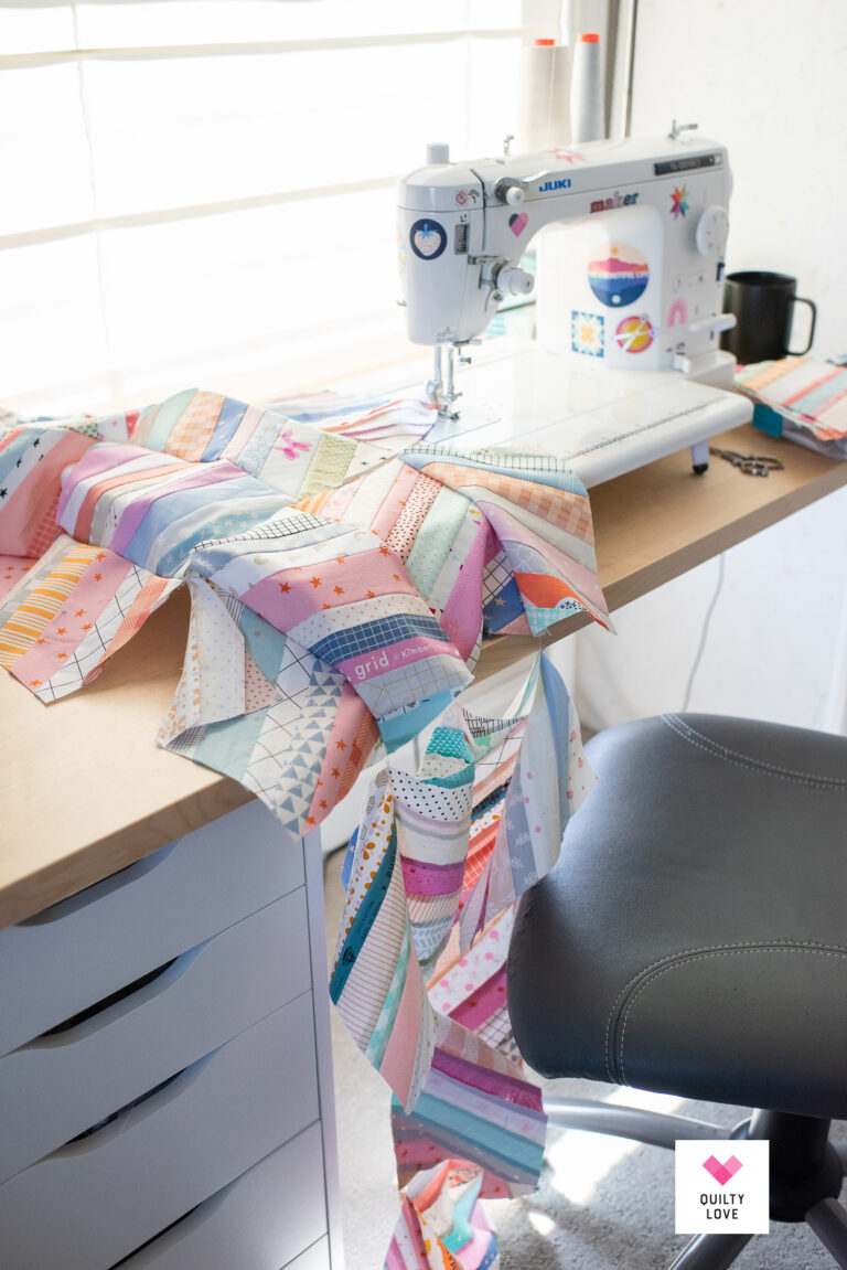 Pastel Scrappy String quilt - Quilty Love