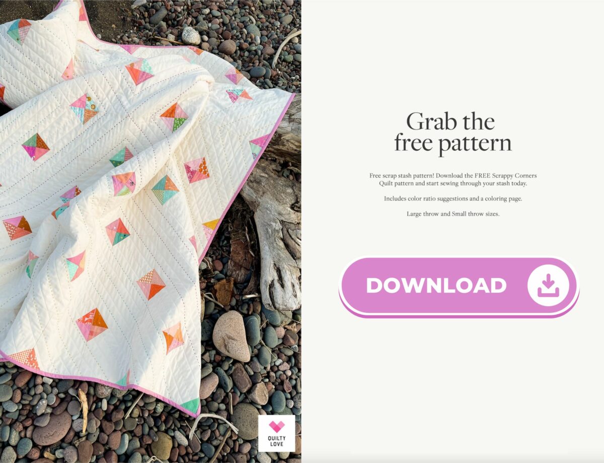 Free scrap stash quilt pattern - Scrappy Corners quilt - Quilty Love