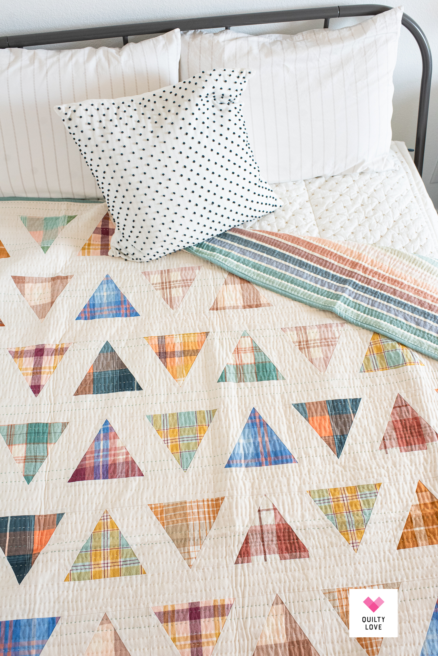Hand quilted Fableism Arcade Plaid Wovens Triangle Pop quilt - Quilty Love