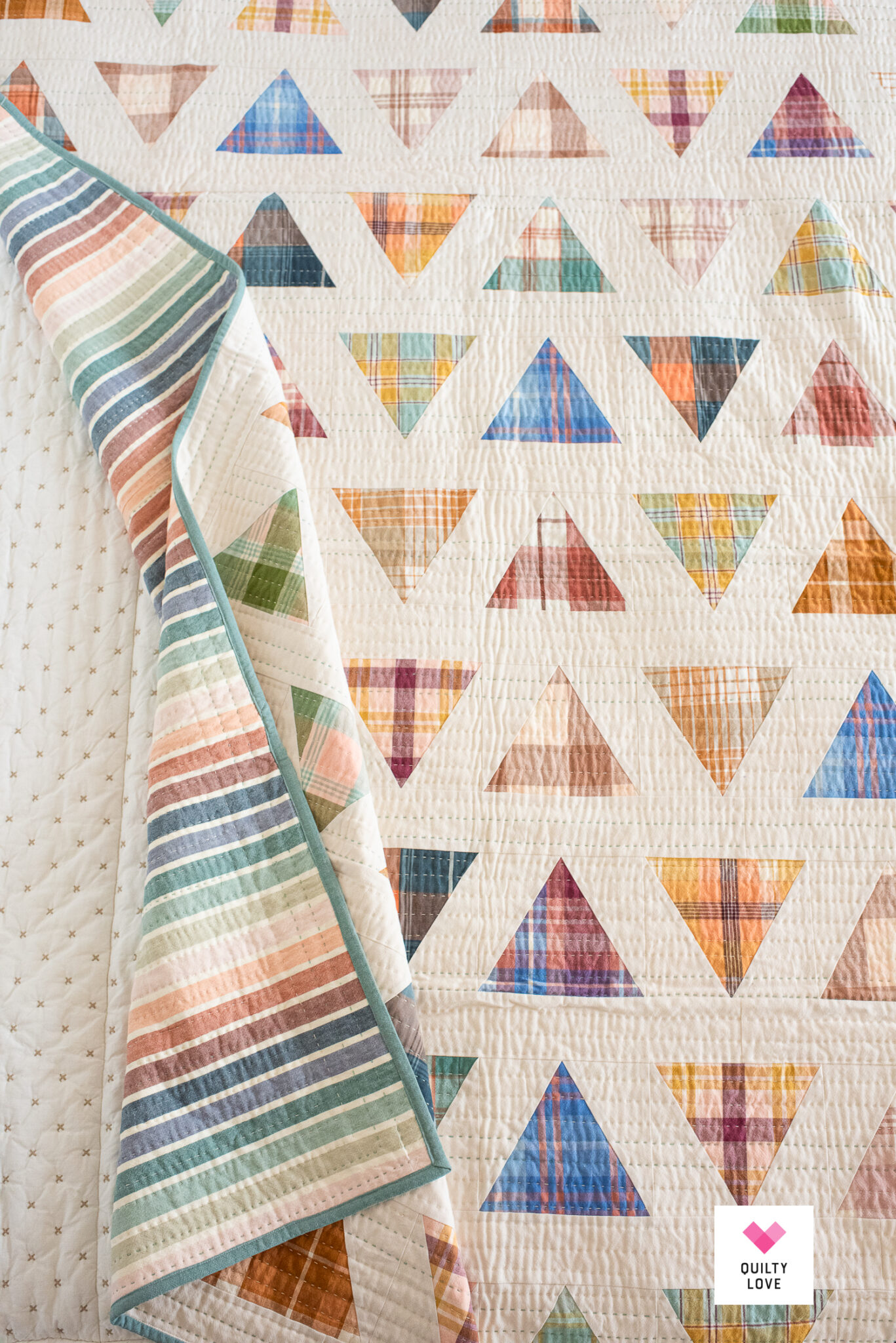 Hand quilted Fableism Arcade Plaid Wovens Triangle Pop quilt - Quilty Love