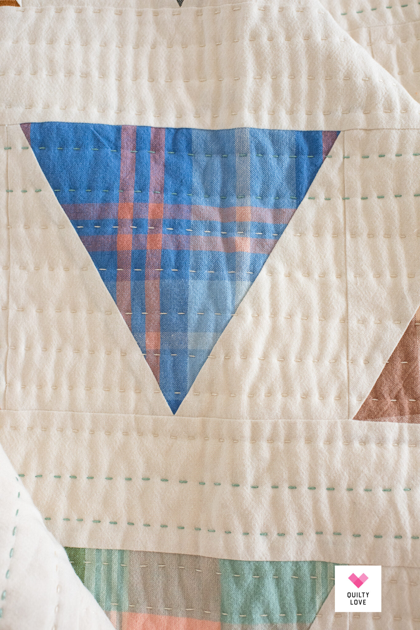 Hand quilted Fableism Arcade Plaid Wovens Triangle Pop quilt - Quilty Love