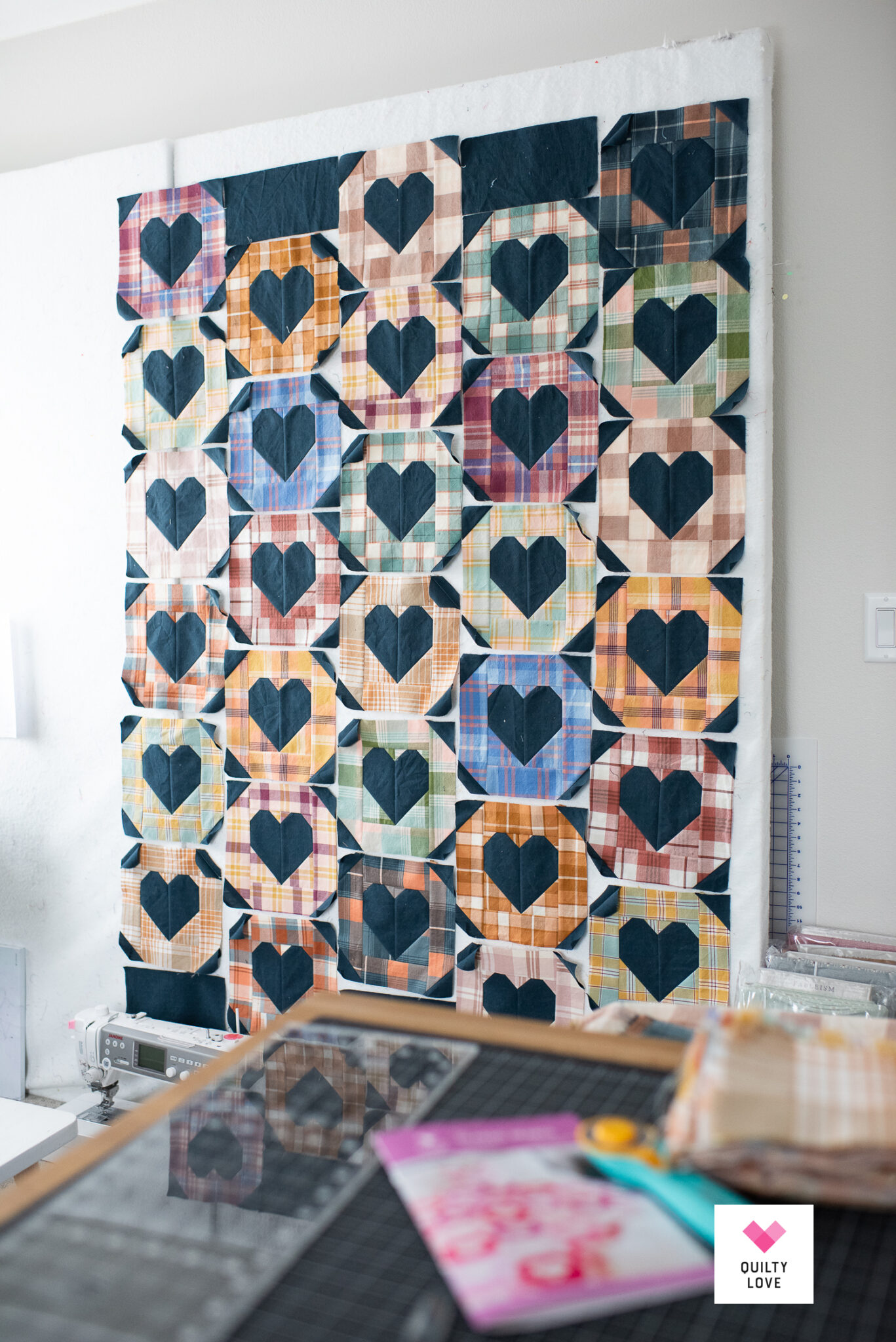 Classic Hearts quilt in Fableism Arcade Plaids - Quilty Love