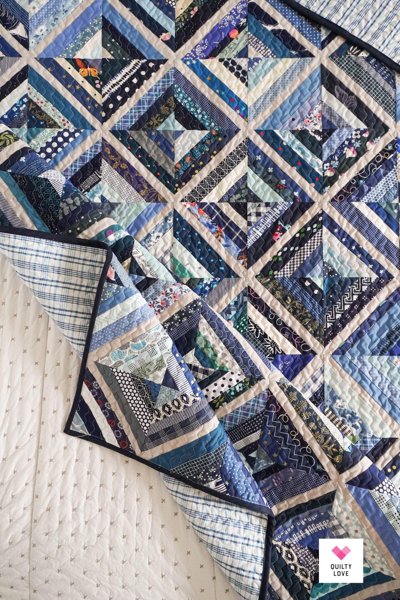 The blue String Scrap Stash Quilt - Quilty Love