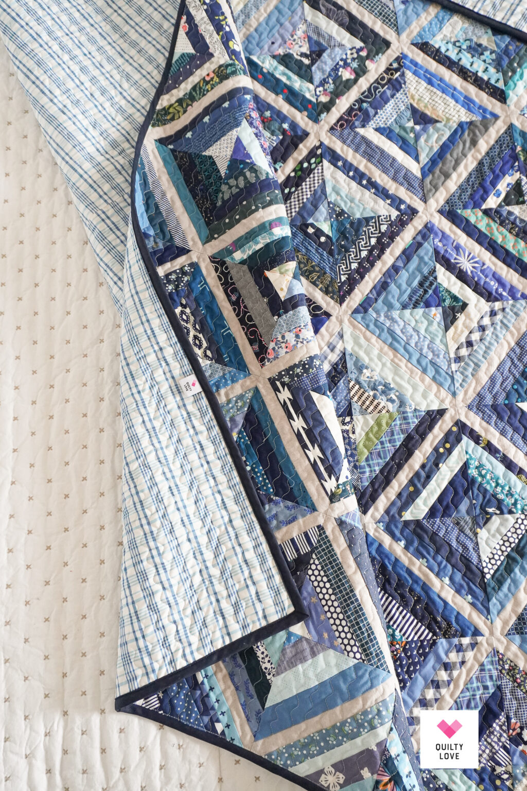 The blue String Scrap Stash Quilt - Quilty Love