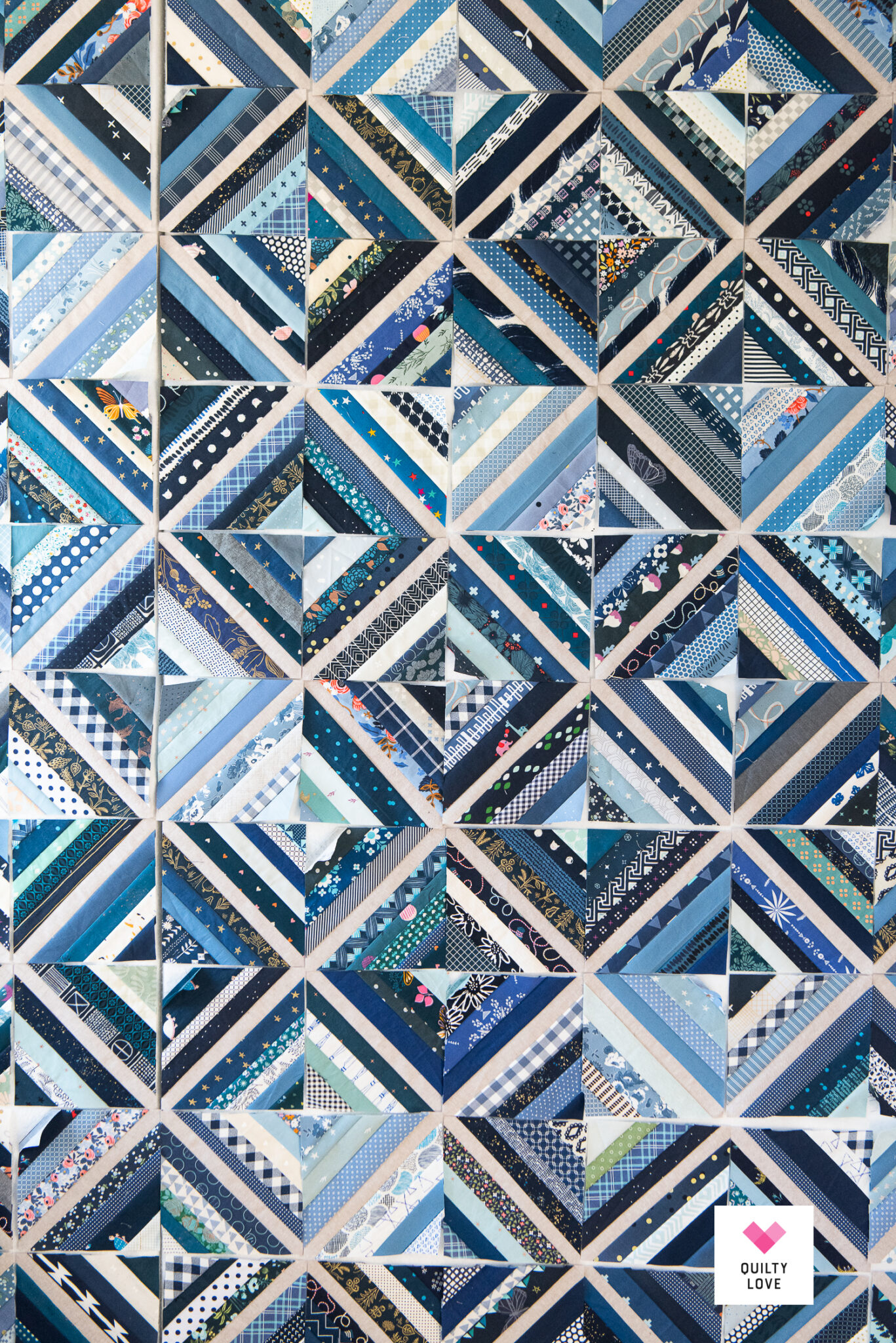 The blue String Scrap Stash Quilt - Quilty Love