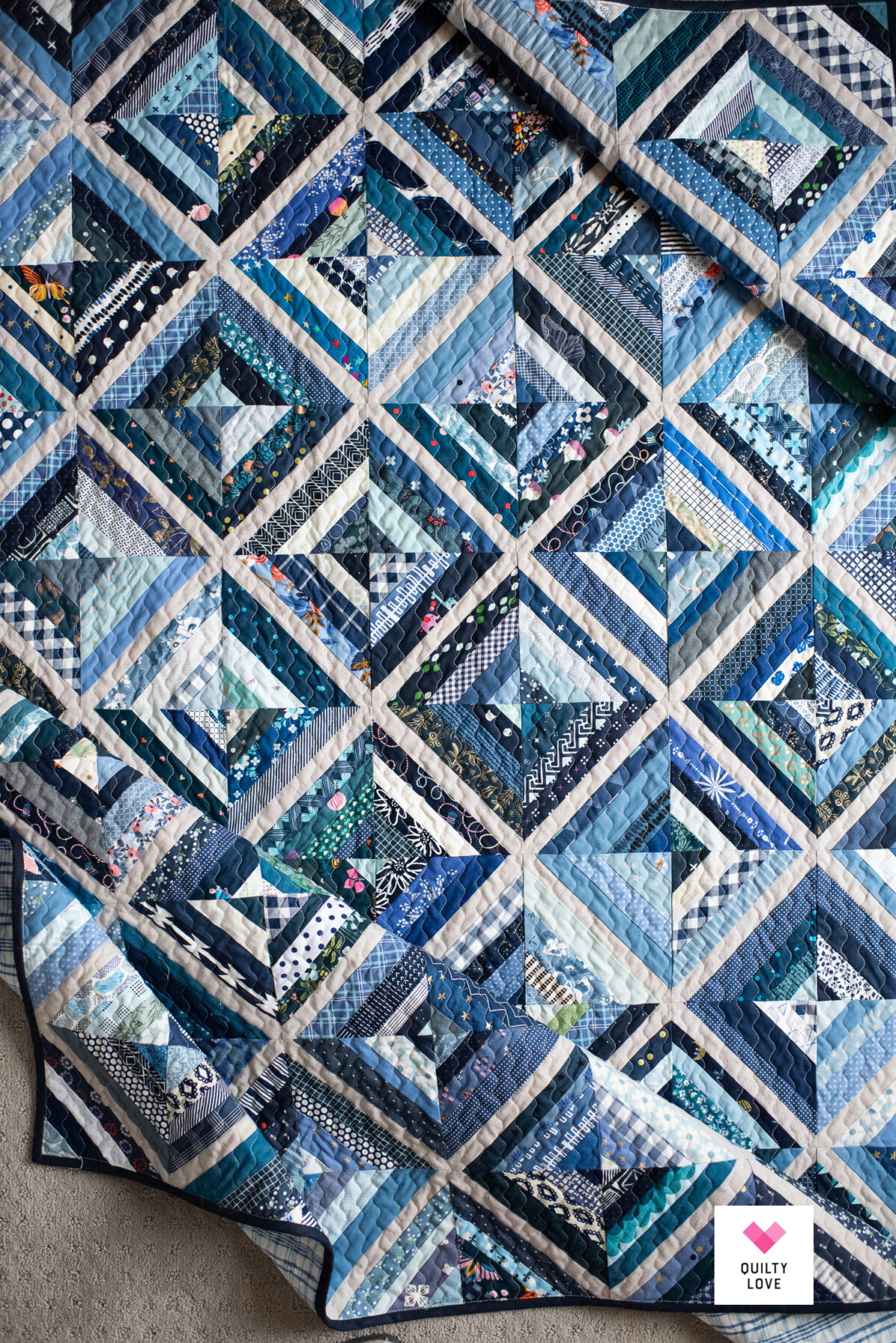 The blue String Scrap Stash Quilt - Quilty Love