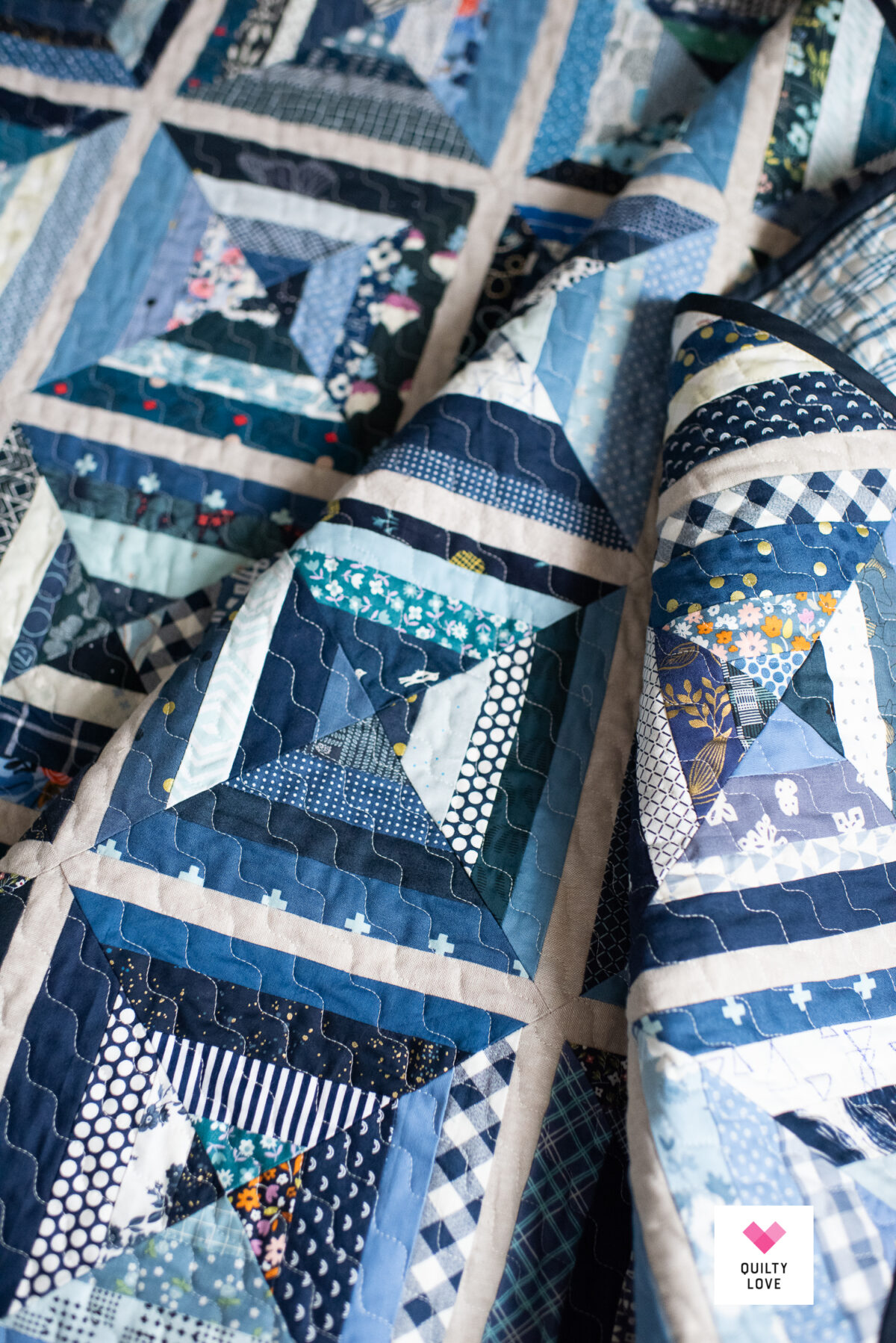 The blue String Scrap Stash Quilt - Quilty Love