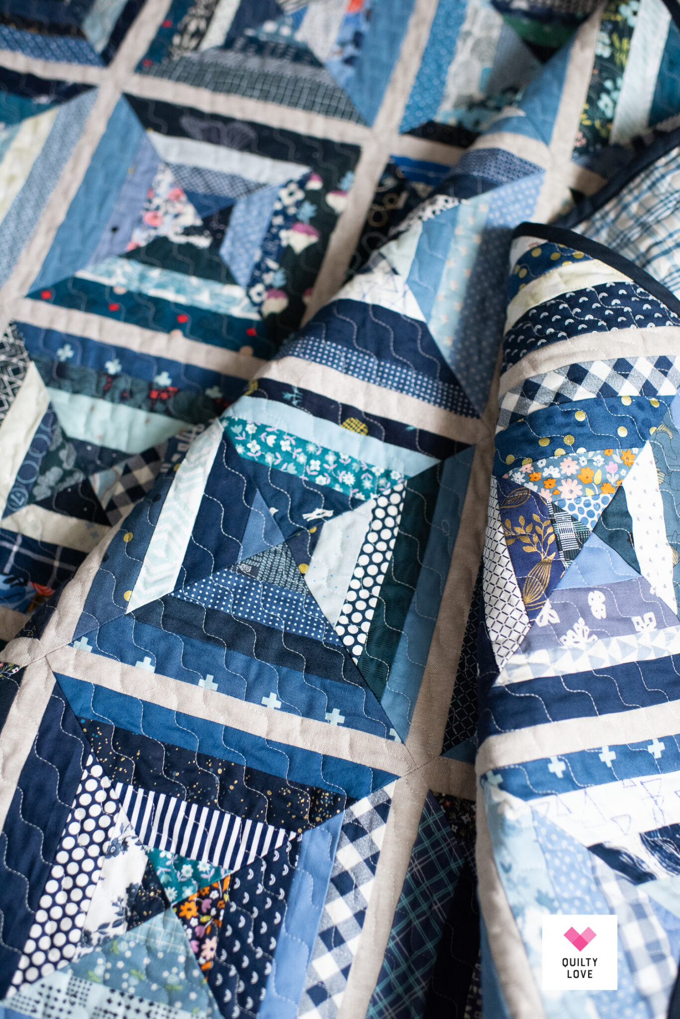The blue String Scrap Stash Quilt - Quilty Love