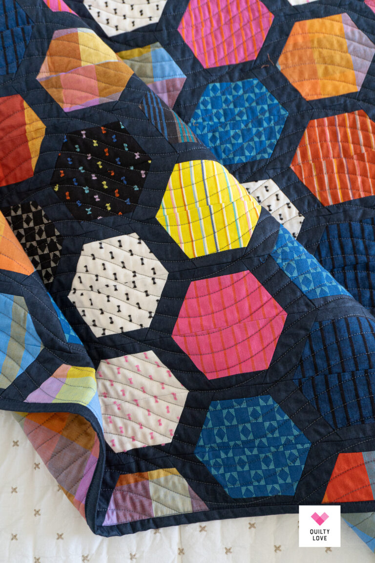 Hexie Framed - A Modern Hexagon Quilt Sewn Up In Ooh Lucky Lucky Warp And Weft - Quilty Love