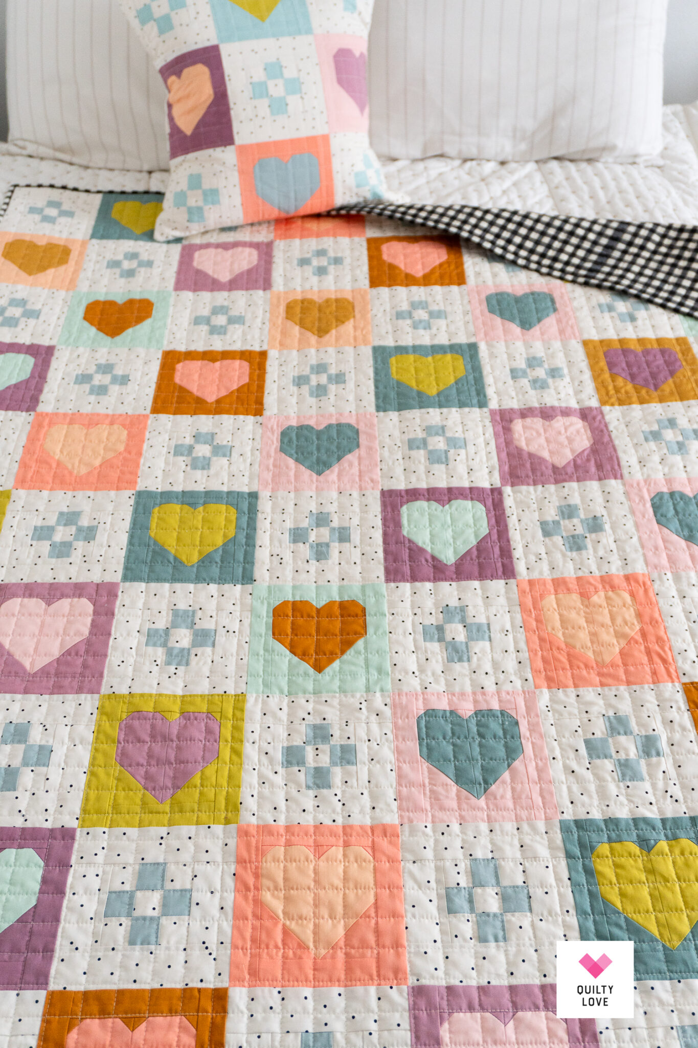 Cozy Checkered Hearts - a new modern heart quilt - Quilty Love